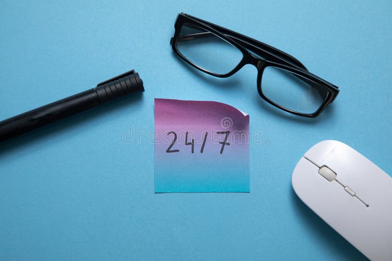 24 7 on Sticky Note with a Business Objects Stock Image - Image of four ...