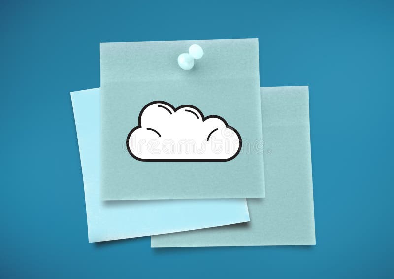 Sticky Note with Cloud Icon Against Neutral Blue Background Stock Photo ...