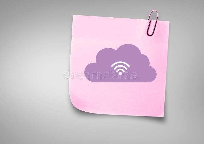 Sticky Note with Cloud Wifi Icon Against Neutral Grey Background Stock ...