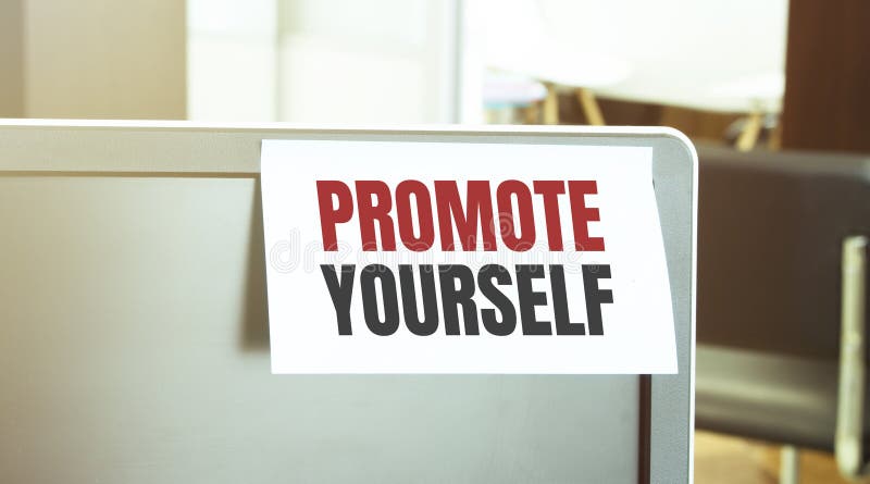 PROMOTE YOURSELF Text on Notebook with Calculator on Diagram Background ...