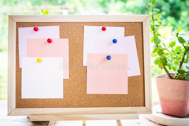 Sticky Note on Cork Board with Little Tree,garden Background Stock ...