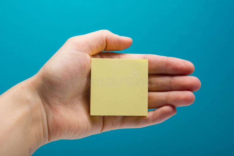 Sticky Note, Finger Up of Thumb, Yellow Reminder on Blue Background ...