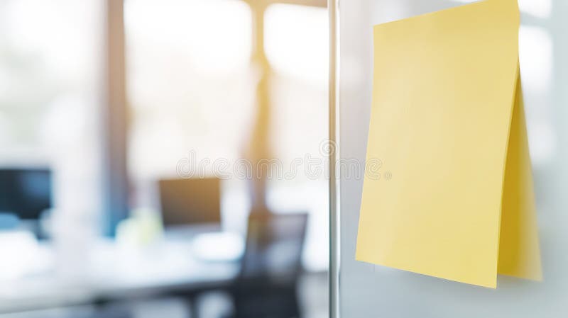 Sticky Note on a Glass Surface in a Modern Office, Workspace with ...