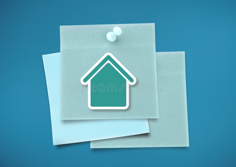 Sticky Note With Home Icon Against Neutral Blue Background Stock Image ...