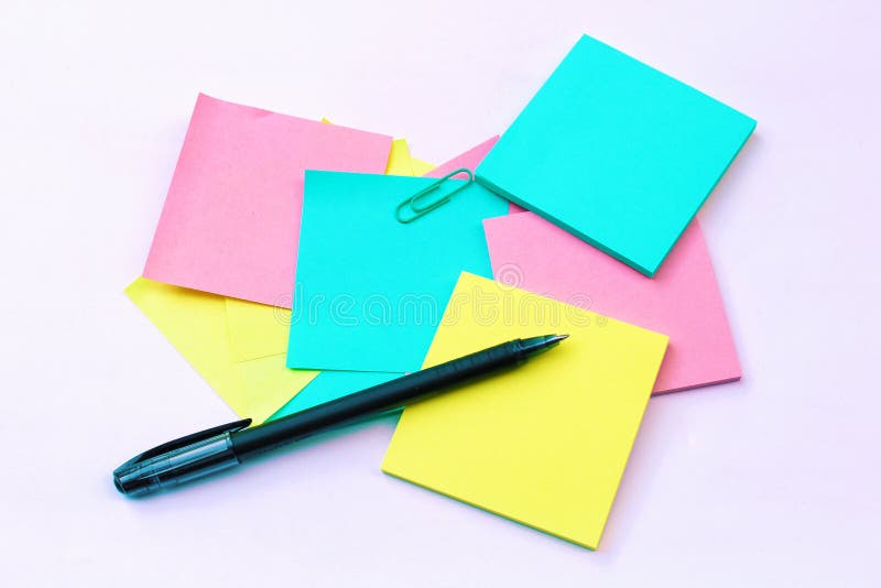 Yellow, Pink, Blue Sticky Note Isolate on White Background Stock Image ...