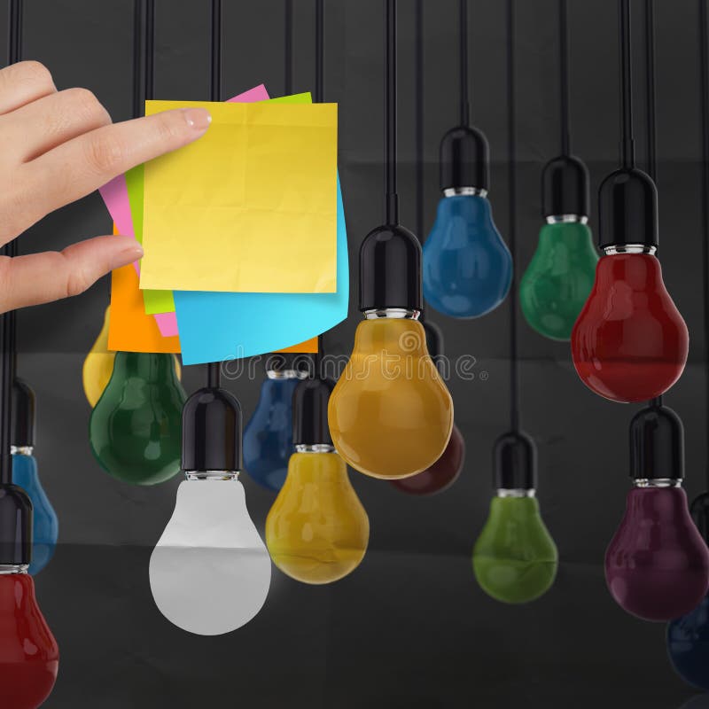 Sticky Note with Light Bulb on Crumpled Paper Stock Image - Image of ...