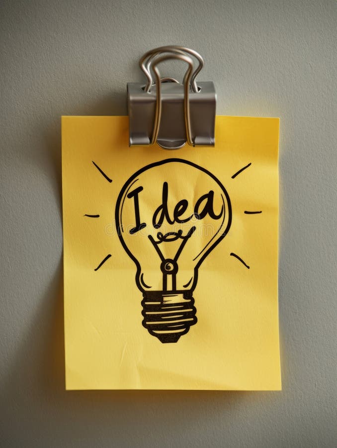 Sticky Note with a Light Bulb Drawing and Idea Written on it. Stock ...