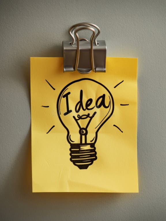 Sticky Note with a Light Bulb Drawing and Idea Written on it. Stock ...