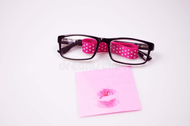 Sticky Note with Lips Stamp and Glasses Stock Image - Image of colorful ...