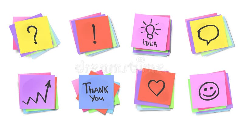 Sticky Note Messages. Stacked Colorful Adhesive Notes, Reminder Pads ...