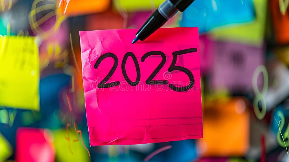 A Sticky Note with the Number 2025 on it Stock Photo - Image of number ...