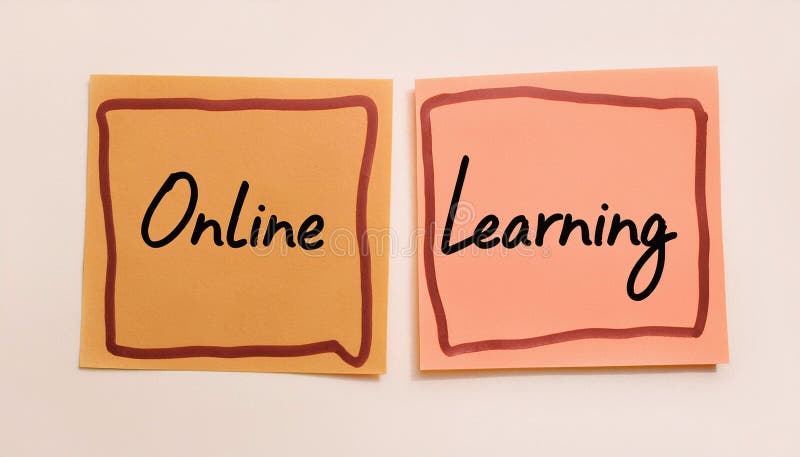 Sticky Note with Online Learning Message on Desk Stock Illustration ...