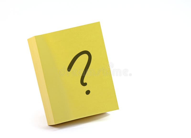 Sticky Note Pad with Question Mark Against a White Background Stock ...