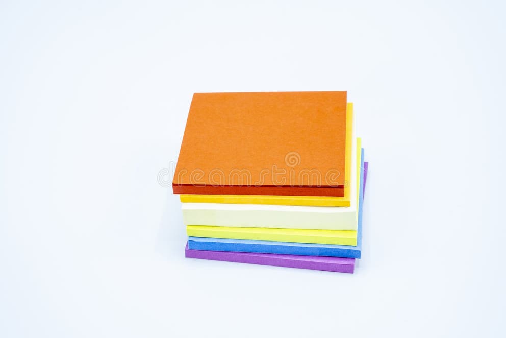 Sticky Note Pads Stacked in Rainbow Order on White Tabletop Stock Photo ...