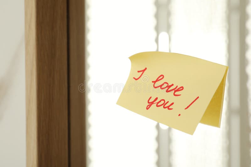 Sticky Note with Phrase I Love You! on Mirror, Space for Text Stock ...