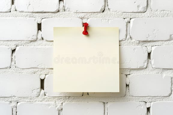 Sticky Note Pinned on a White Brick Wall Stock Photo - Image of sticky ...