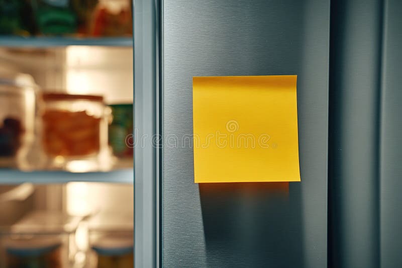 Sticky Note Reminder on a Refrigerator Door in a Modern Kitchen with ...