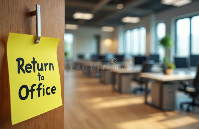 Sticky Note with Return To Office Phrase on Bright Modern Office Door ...