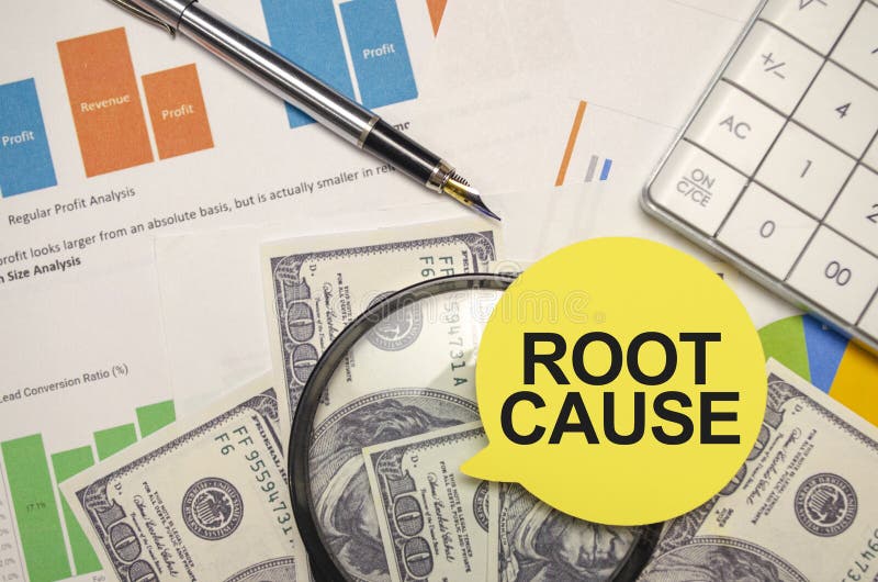 Sticky Note with ROOT CAUSE on Financial Documents and Money, Concept ...