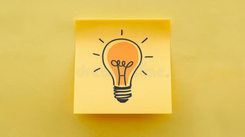 A Sticky Note with a Simple Lightbulb Drawing, Isolated on White Stock ...