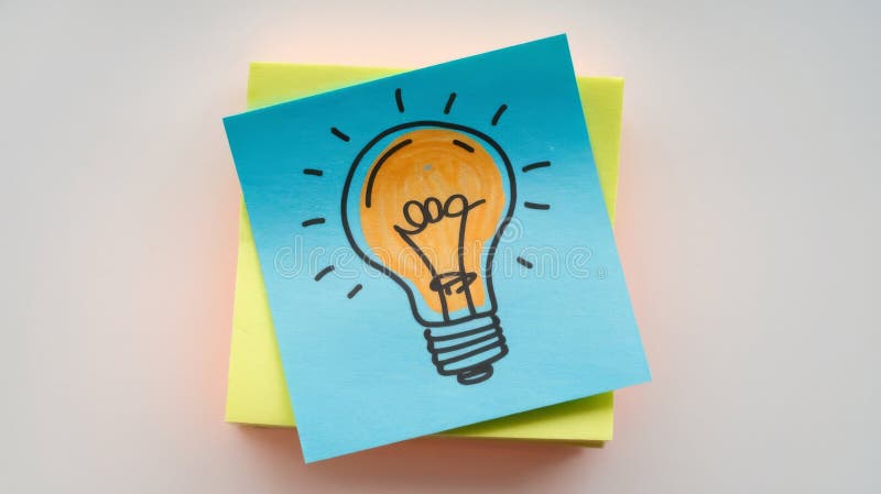 A Sticky Note with a Simple Lightbulb Drawing, Isolated on White Stock ...