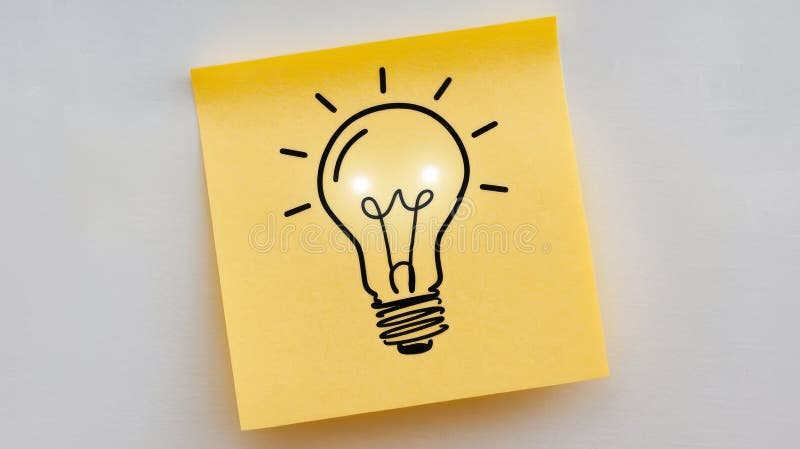 A Sticky Note with a Simple Lightbulb Drawing, Isolated on White Stock ...
