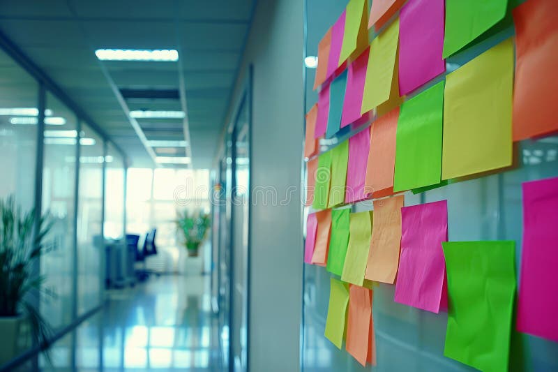 Sticky Note To a Office Wall Already Covered in Colorful Notes. Stock ...