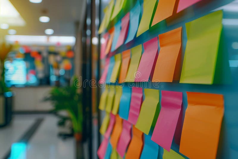Sticky Note To a Office Wall Already Covered in Colorful Notes. Stock ...