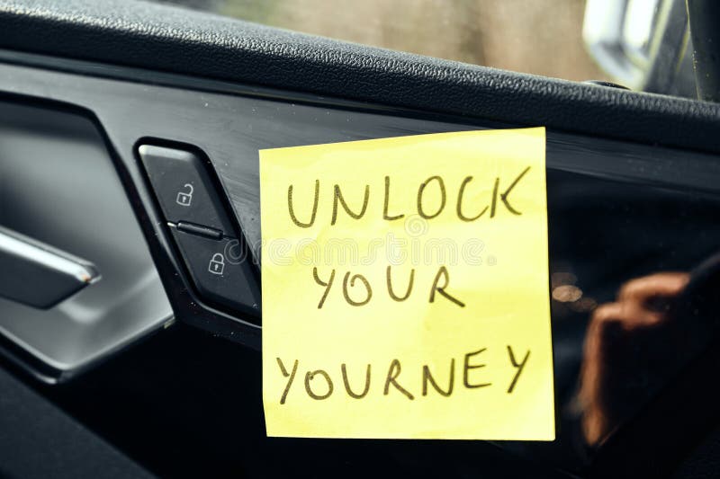 Sticky Note with Unlock Your Journey on Car Window Control Stock Image ...
