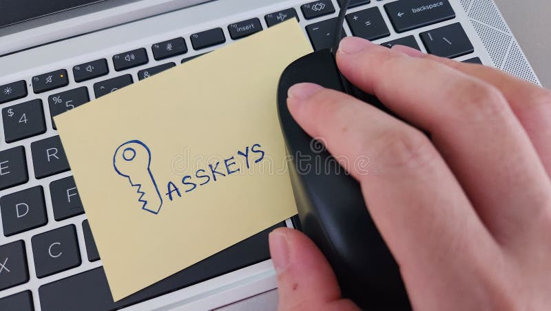 A Sticky Note with the Word Passkeys Placed on a Keyboard Stock Photo ...