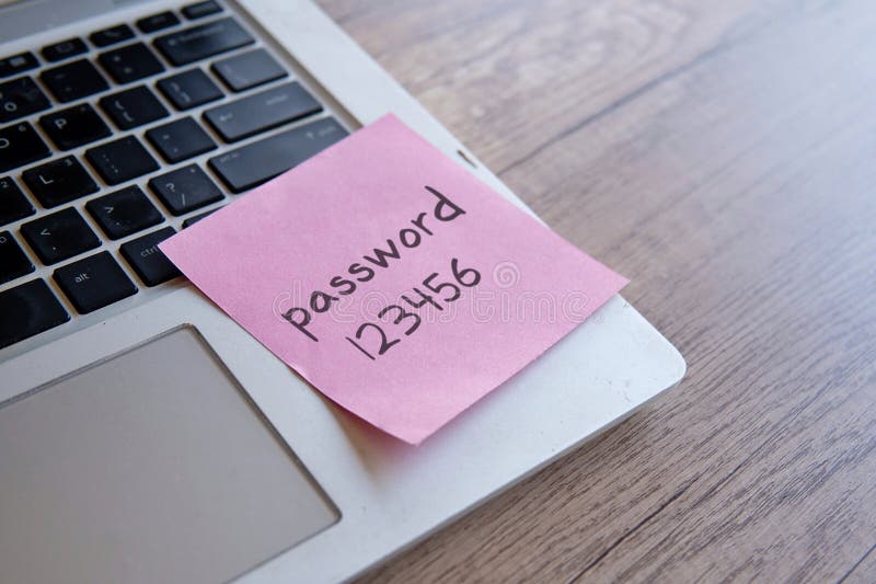 Sticky Note with the Word "password 123456" on a Laptop Keyboard. Stock ...
