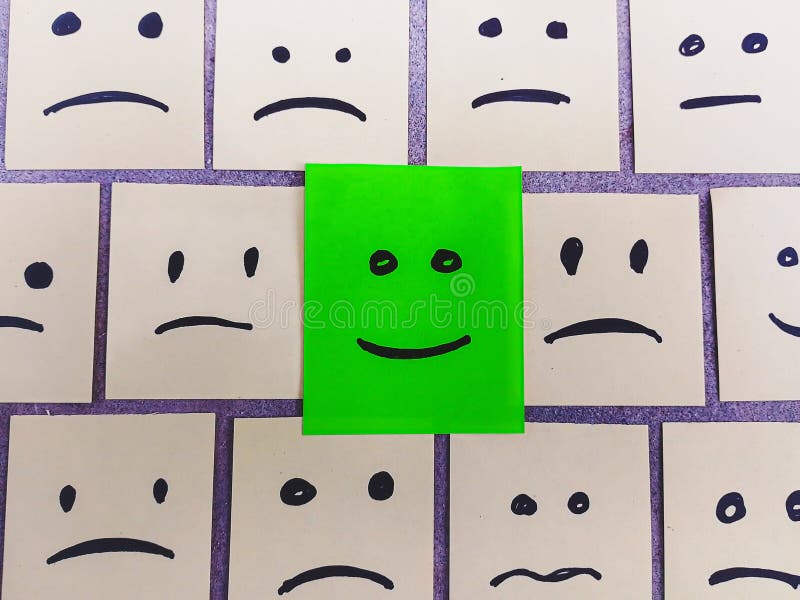 Sticky Notes with All Sad and One Happy Face - Unhappy and Happy Team ...