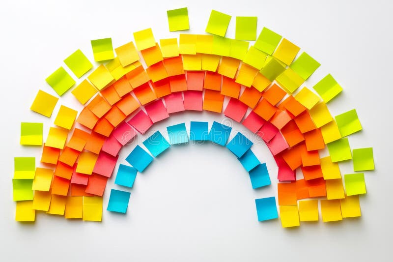 Sticky Notes Arranged in a Rainbow Shape, Featuring Vibrant Shades of ...