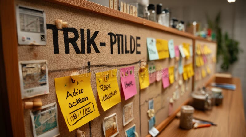 Sticky Notes on Board Labeled with Risk and Action for Project ...