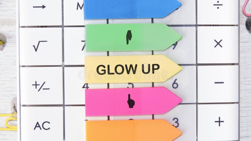 Sticky Notes in Bright Colors Display the Phrase Glow Up on a Planner ...