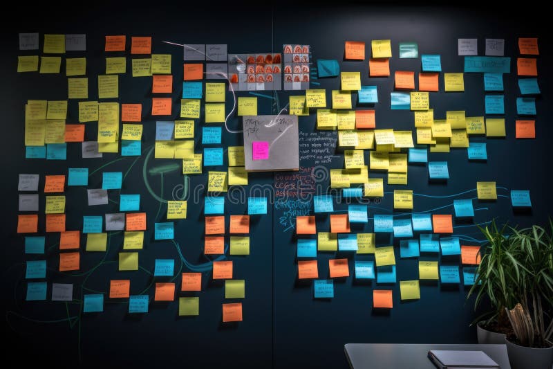 Sticky Notes on Chalkboard, Flowchart, Business, Tasks Stock ...