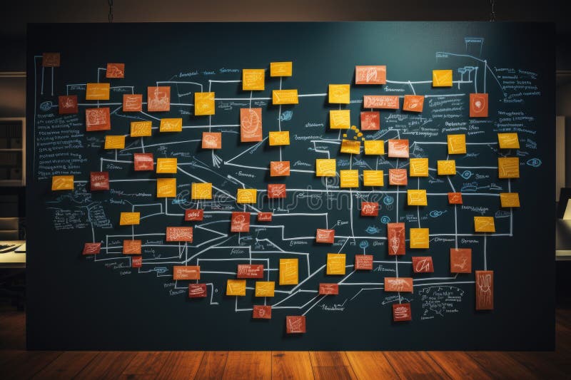 Sticky Notes on Chalkboard, Flowchart, Business, Tasks Stock ...