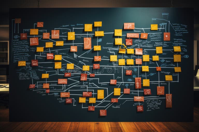 Sticky Notes on Chalkboard, Flowchart, Business, Tasks Stock ...