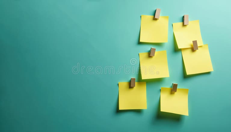 Sticky Notes with Clips on Turquoise Wall for Task Management ...