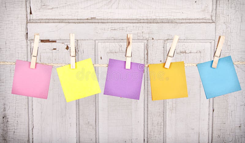 Sticky Notes on a Clothes Line Stock Photo - Image of notebook, blue ...