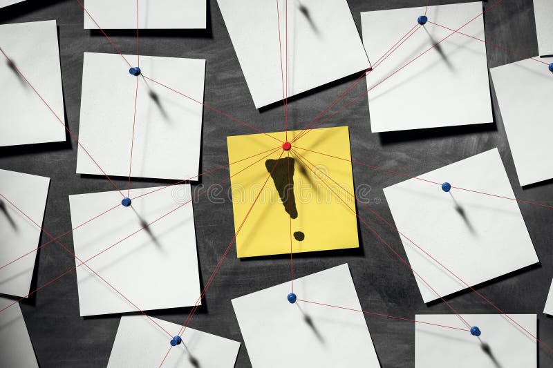 Sticky Notes Connected by Red Threads on Dark Wall with Yellow Note ...