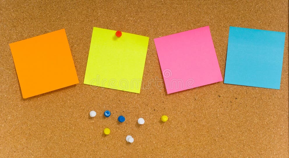 Sticky notes on cork board stock photo. Image of supply - 3501416