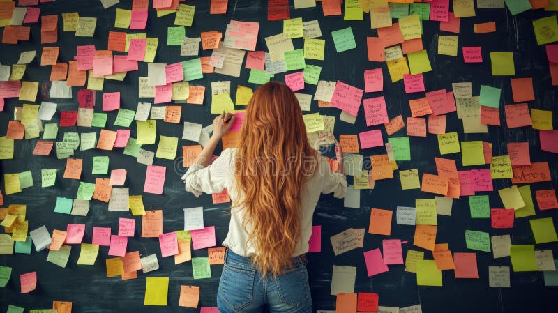 Sticky Notes Cover a Wall with Colorful Writings Stock Image - Image of ...
