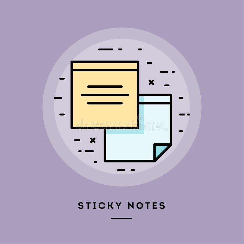 Sticky Notes, Flat Design Thin Line Banner. Stock Vector - Illustration ...