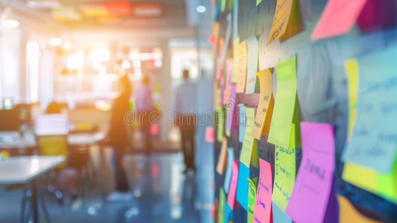 Sticky Notes on Glass Wall Create Vibrant Brainstorming Scene Stock ...