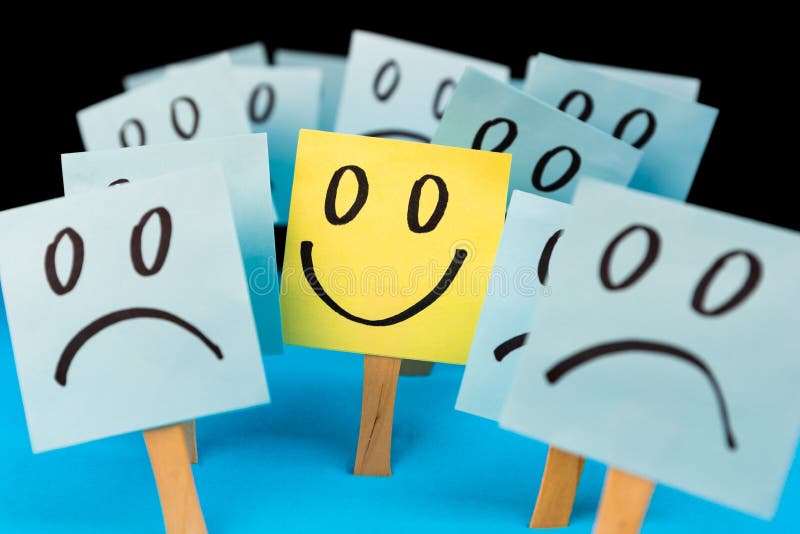 Sticky Notes with Hand Drawn Smiley Face and Sad Faces. Positive Way of ...