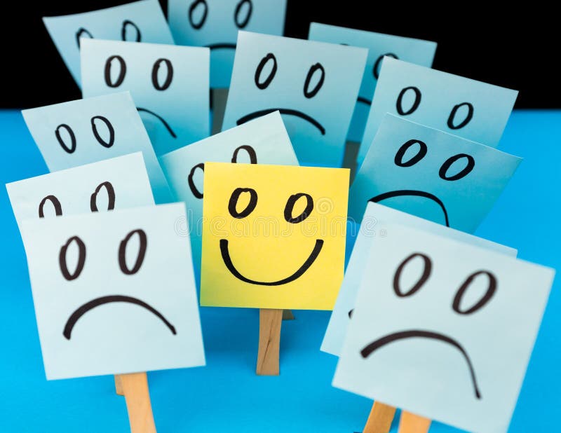 Sticky Notes with Hand Drawn Smiley Face and Sad Faces. Positive Way of ...