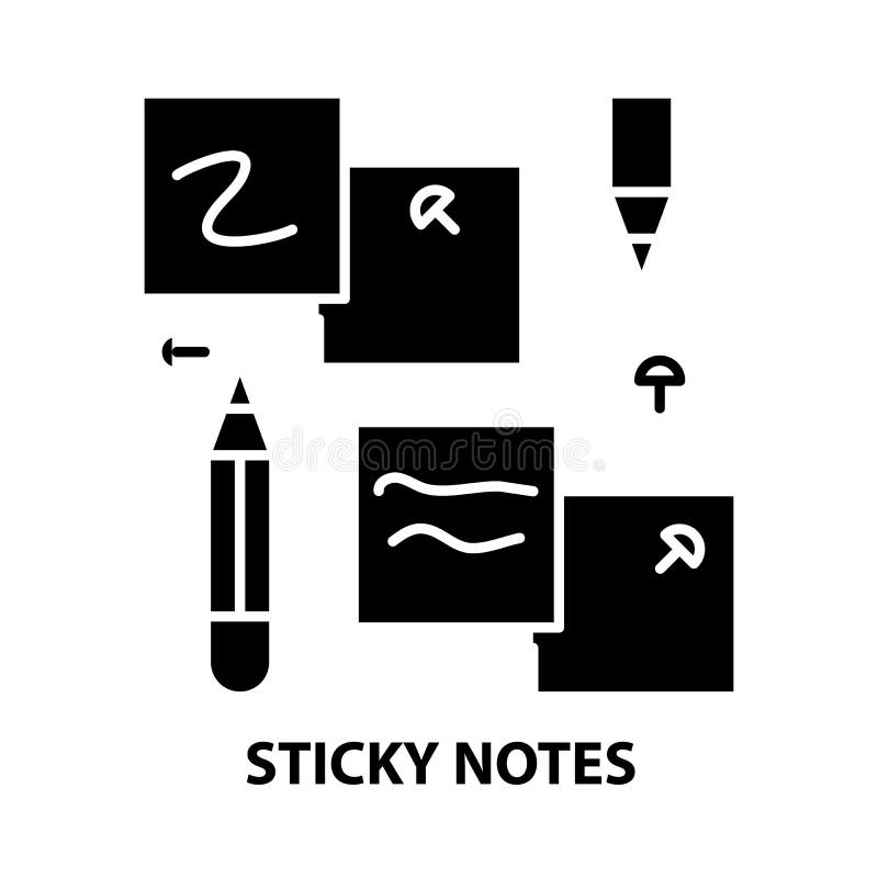 Sticky Notes Icon, Black Vector Sign with Editable Strokes, Concept ...
