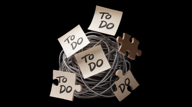 To Do List and Puzzle Pieces Tangled in Metal Wire on Transparent ...