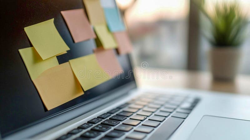 Sticky Notes on a Laptop Display during Work Hours in a Cozy Office ...